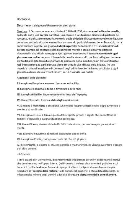 Sintesi Dei Caratteri Principali Del Decameron Sintesi Del Corso Di Italiano Docsity