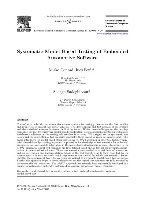 Pdf Systematic Model Based Testing Of Embedded Automotive Software