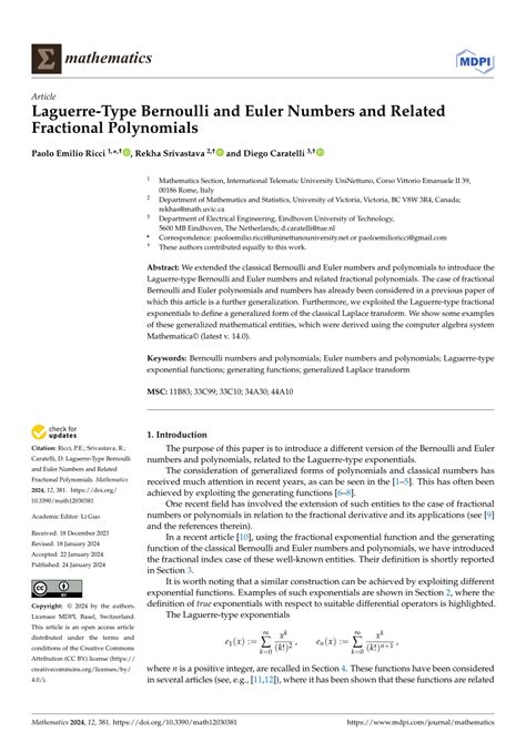 Pdf Laguerre Type Bernoulli And Euler Numbers And Related Fractional Polynomials
