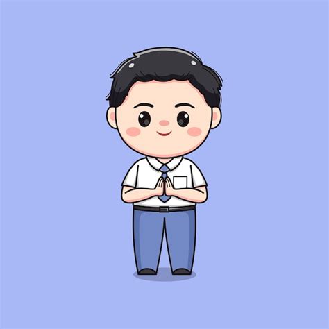 Un Chico Estudiante De Secundaria Muy Bonito Saludando A Chibi Kawaii