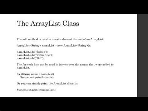 The ArrayList Class YouTube