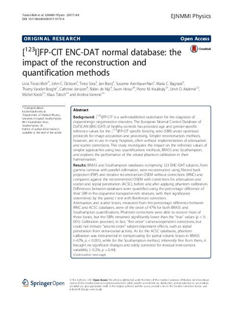 Pdf 123i Fp Cit Enc Dat Normal Database The Impact Of The Reconstruction And Quantification
