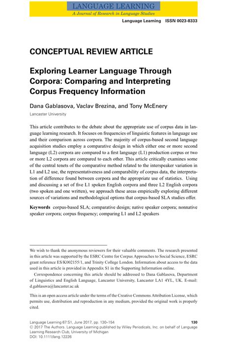 Pdf Exploring Learner Language Through Corpora Comparing And Interpreting Corpus Frequency