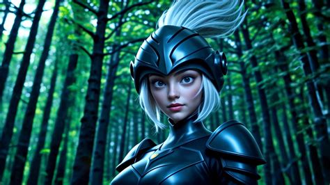 Девушка рыцарь в черных доспехах и шлеме на фоне леса · бесплатная фотография от Danastr