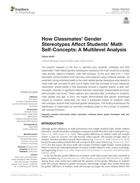 Pdf How Classmates Gender Stereotypes Affect Students Math Self