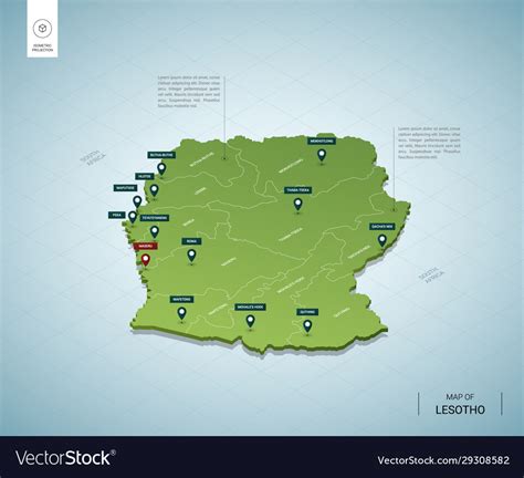 Stylized Map Lesotho Isometric 3d Green Royalty Free Vector