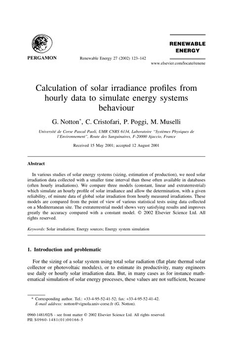 pdf calculation of solar irradiance profiles from hourly data to simulate energy systems behaviour