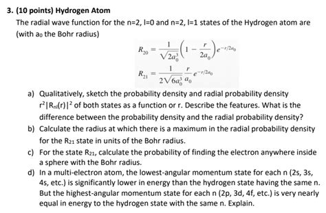 Solved 3 10 Points Hydrogen Atom The Radial Wave Function For The N