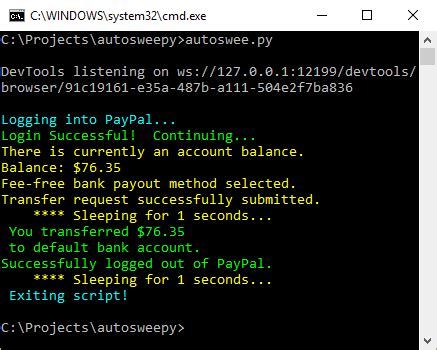 GitHub Wingman4l7 Autosweepy Python Script For Automatically Sending PayPal Balance To The