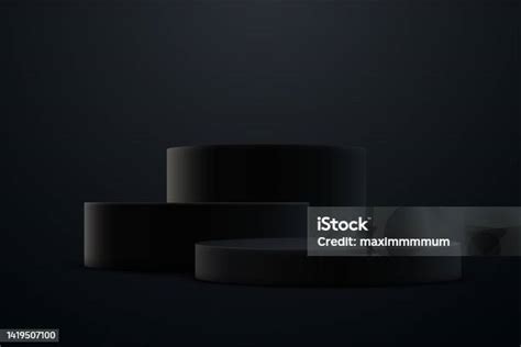 검은 연단 장면 벡터 3d 일러스트레이션 둥근 기둥 스탠드 모형 검은색에 대한 스톡 벡터 아트 및 기타 이미지 검은색 받침대 0명 Istock