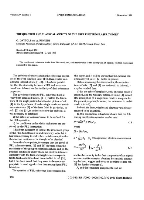Pdf The Quantum And Classical Aspects Of The Free Electron Laser Theory