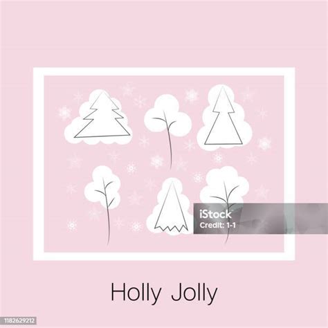 새해 나무와 눈송이 크리스마스 엽서 자연 장식 요소와 해피 겨울 휴가 배경 화면 배경 디자인 벡터 그림 개체 그룹에 대한 스톡 벡터 아트 및 기타 이미지 Istock