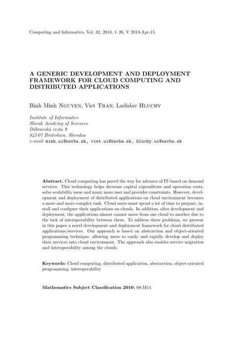 Pdf A Generic Development And Deployment Framework For Cloud