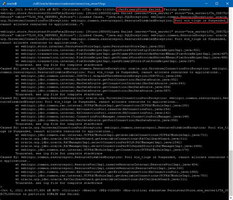 weblogic managed server running but with failed health