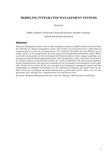 Pdf Modeling Integrated Management Systems