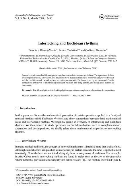 Pdf Interlocking And Euclidean Rhythms