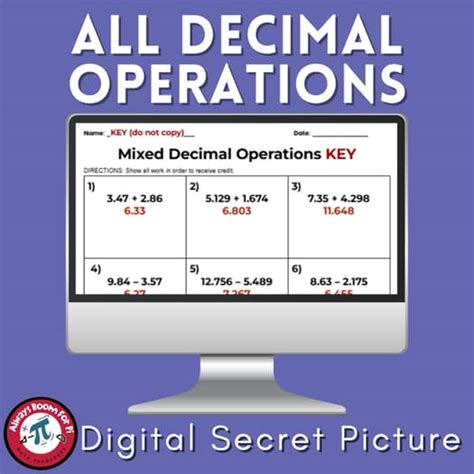 Mixed Decimal Operations Digital Mystery Picture Puzzle Activity