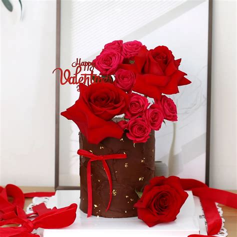 발렌타인 레드로즈 플라워 케이크 원모먼트