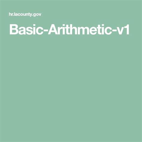 Basic Arithmetic V1 Arithmetic Basic