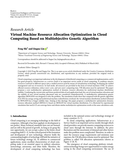 Virtual Machine Resource Allocation Optimization In Cloud Computing Based On Multiobjective