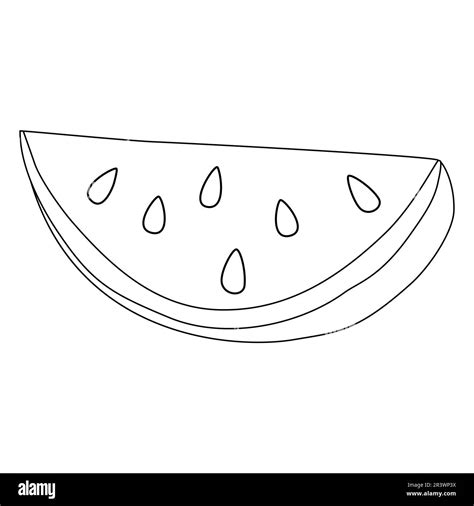 Fresh Ripe Watermelon Slice Doodle Style Flat Vector Outline