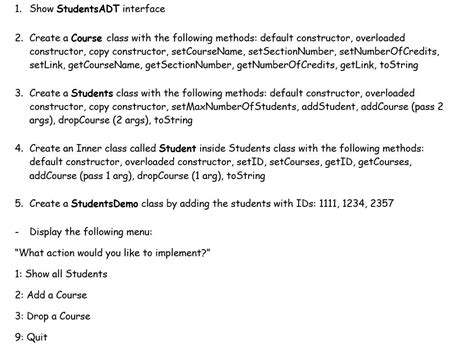 Solved 1 Show Studentsadt Interface 2 Create A Course