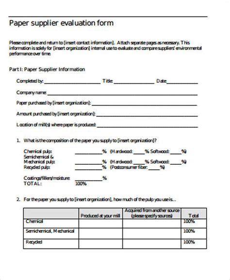 Free 6 Sample Supplier Evaluation Forms In Ms Word Pdf
