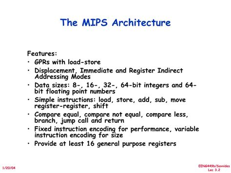 PPT EENG 449bG CPSC 439bG Computer Systems Lecture 3 MIPS Instruction