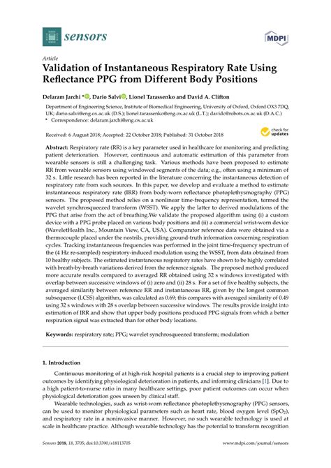 Pdf Validation Of Instantaneous Respiratory Rate Using Reflectance