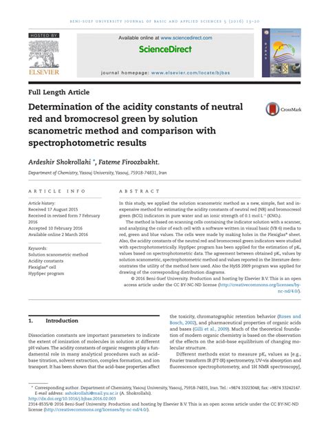 Pdf Determination Of The Acidity Constants Of Neutral Red And Bromocresol Green By Solution