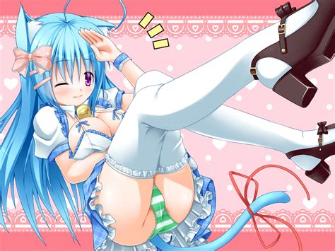 Kanna Hisashi Animal Ears Cleavage Nekomimi Pantsu Shimapan Tail