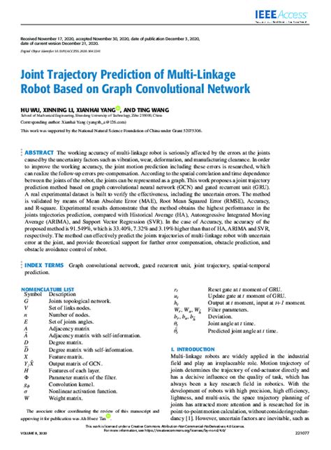 Pdf Joint Trajectory Prediction Of Multi Linkage Robot Based On Graph Convolutional Network
