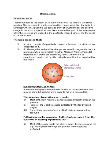 Atom Structure Thomson To Bohr Models Pdf Atoms Atomic Nucleus