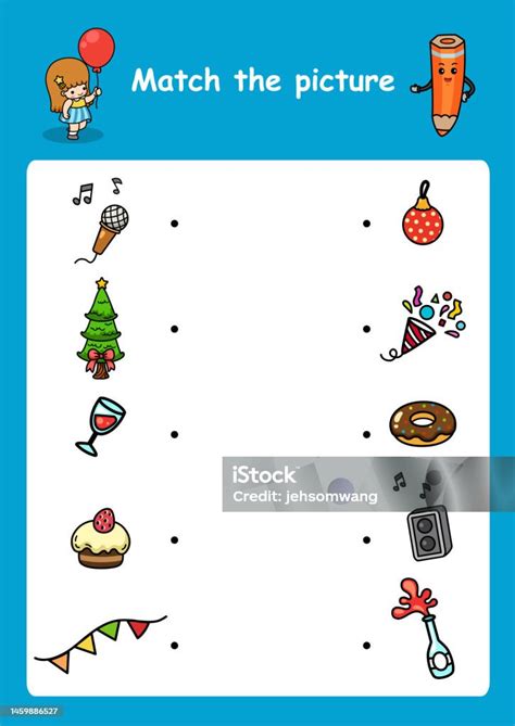 어린이 벡터 일러스트레이션을 위한 그림 교육 게임 일치 신학기에 대한 스톡 벡터 아트 및 기타 이미지 신학기 파티 교육