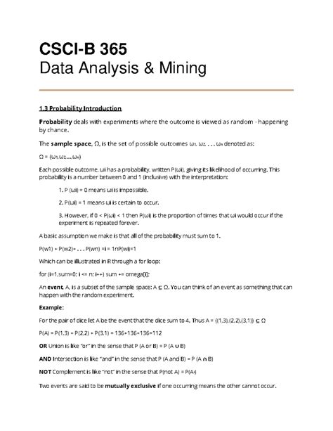 Probability Introduction CSCI B Data Analysis Mining