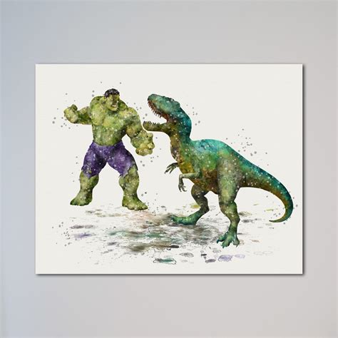 Hulk Vs T Rex Tyrannosaurus Poster Aquarell Druck Brutalistische Drucke