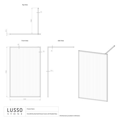 Opulence Reeded Glass Brushed Gold Shower Screen Lusso
