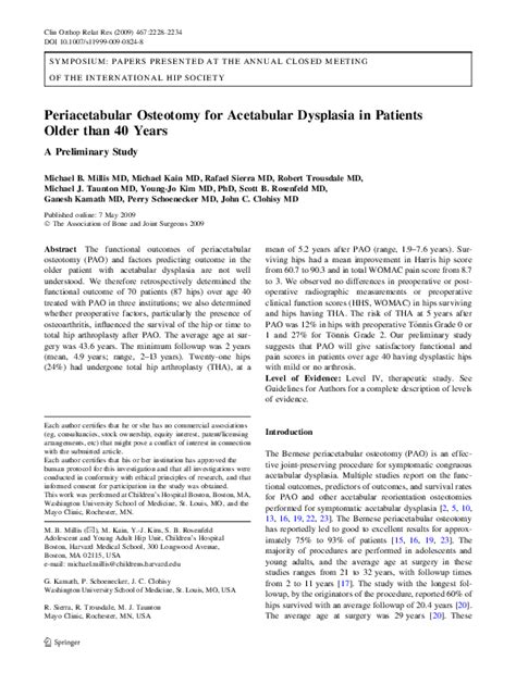 Pdf Periacetabular Osteotomy For Acetabular Dysplasia In Patients Older Than 40 Years A