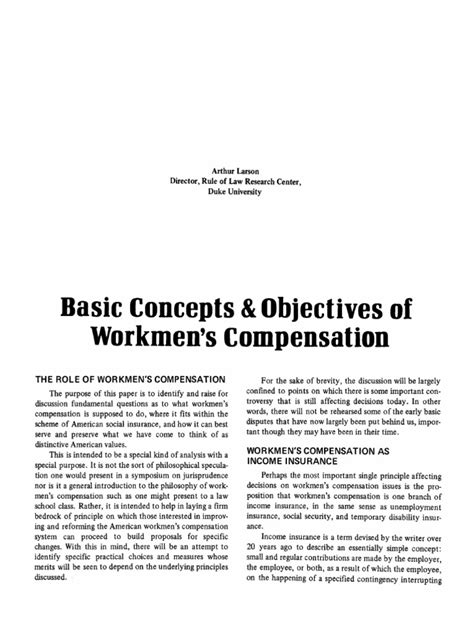 Basic Concepts And Objectives Of Workmen S Compensation Pdf Cost Of