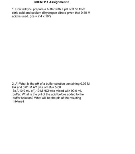 Solved 1 How Will You Prepare A Buffer With A PH Of 3 50 Chegg Com