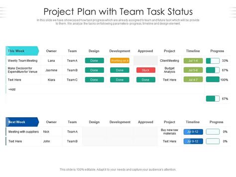 Project Plan With Team Task Status Presentation Graphics