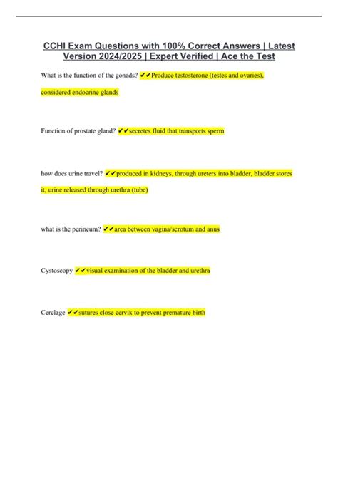 CCHI Exam Questions With Correct Answers Latest Version Expert Verified Ace