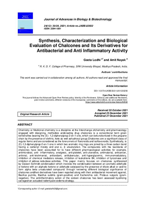 Pdf Synthesis Characterization And Biological Evaluation Of
