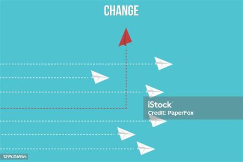 다른 개념을 생각합니다 빨간색 비행기 는 방향을 변경합니다 새로운 아이디어 변화 추세 용기 창의적인 솔루션 혁신 및 독특한 방법 개념 개념에 대한 스톡 벡터 아트 및 기타