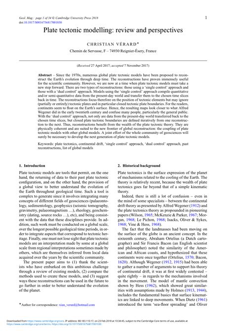 Pdf Plate Tectonic Modelling Review And Perspectives