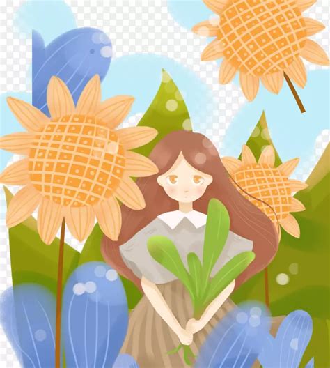 捧花女孩微笑插画png图片素材下载图片编号ygejgjxy 免抠素材网