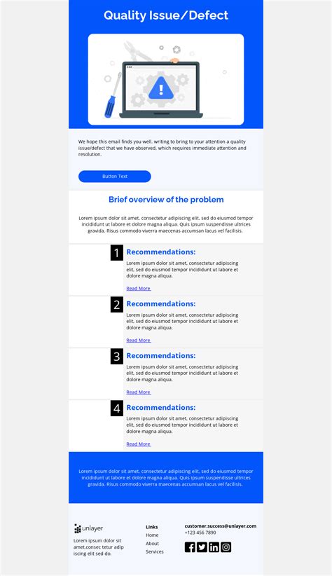 Quality Issue Report Email Template Unlayer