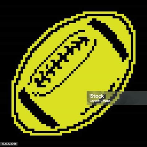 미식축구를 하기 위한 스포츠 공 픽셀 실루엣 아이콘입니다 팀 스포츠 활동적인 라이프 스타일 분리된 검은색 및 노란색 벡터 8 트랙 플레이어에 대한 스톡 벡터 아트 및 기타