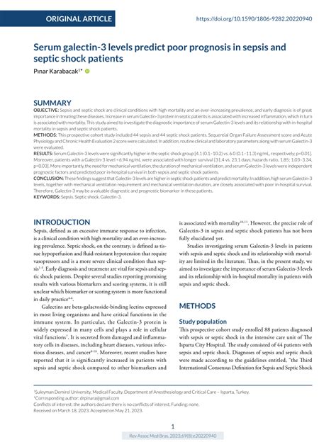 Pdf Serum Galectin 3 Levels Predict Poor Prognosis In Sepsis And