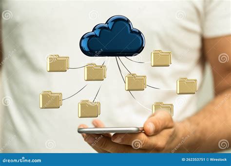 3d rendering of beige computer folders connected to a blue data cloud